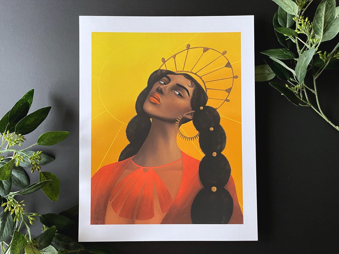 Bask Art Print, Fantasy, Sun, Goddess, Gouache - Etsy