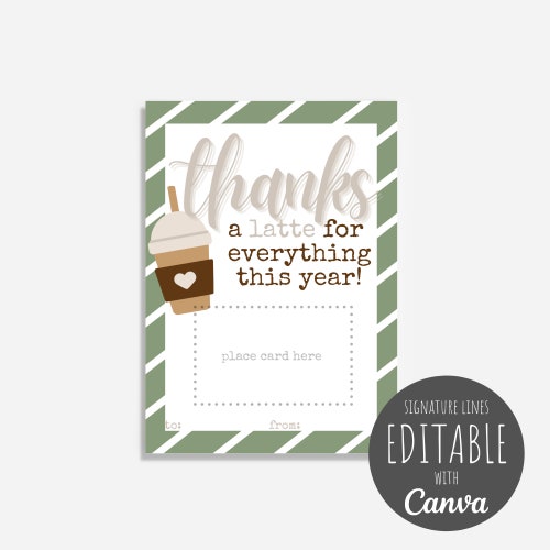PRINTABLE Teacher Coffee Gift Card Holder Thanks a Latte - Etsy
