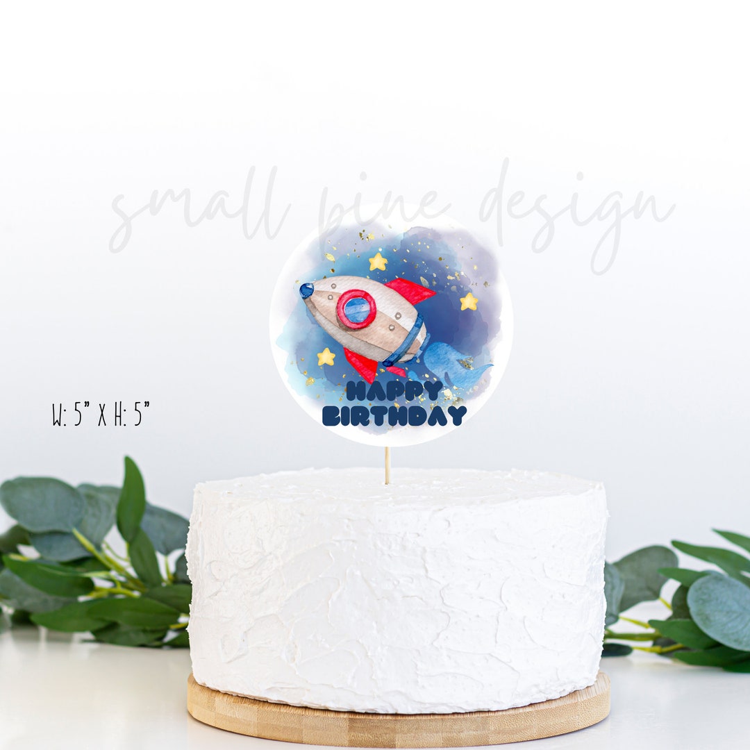 Topper de pastel imprimible de cohete de nave espacial - Etsy España