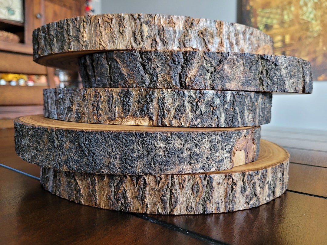 11"-13" Wooden Charger, Finished With Bark, Rustic Centerpiece, Wooden ...