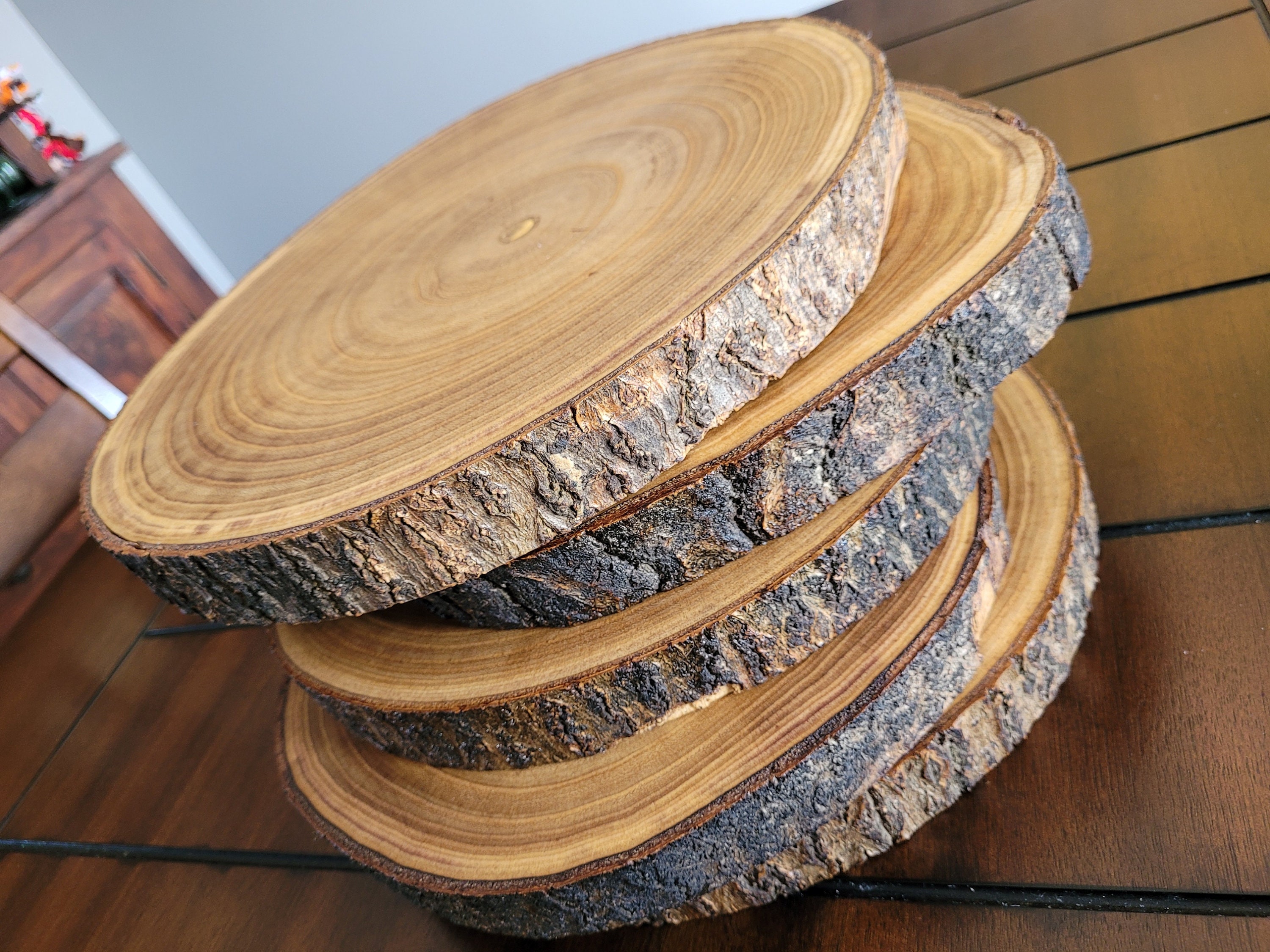 11"-13" Wooden Charger, Finished With Bark, Rustic Centerpiece, Wooden ...