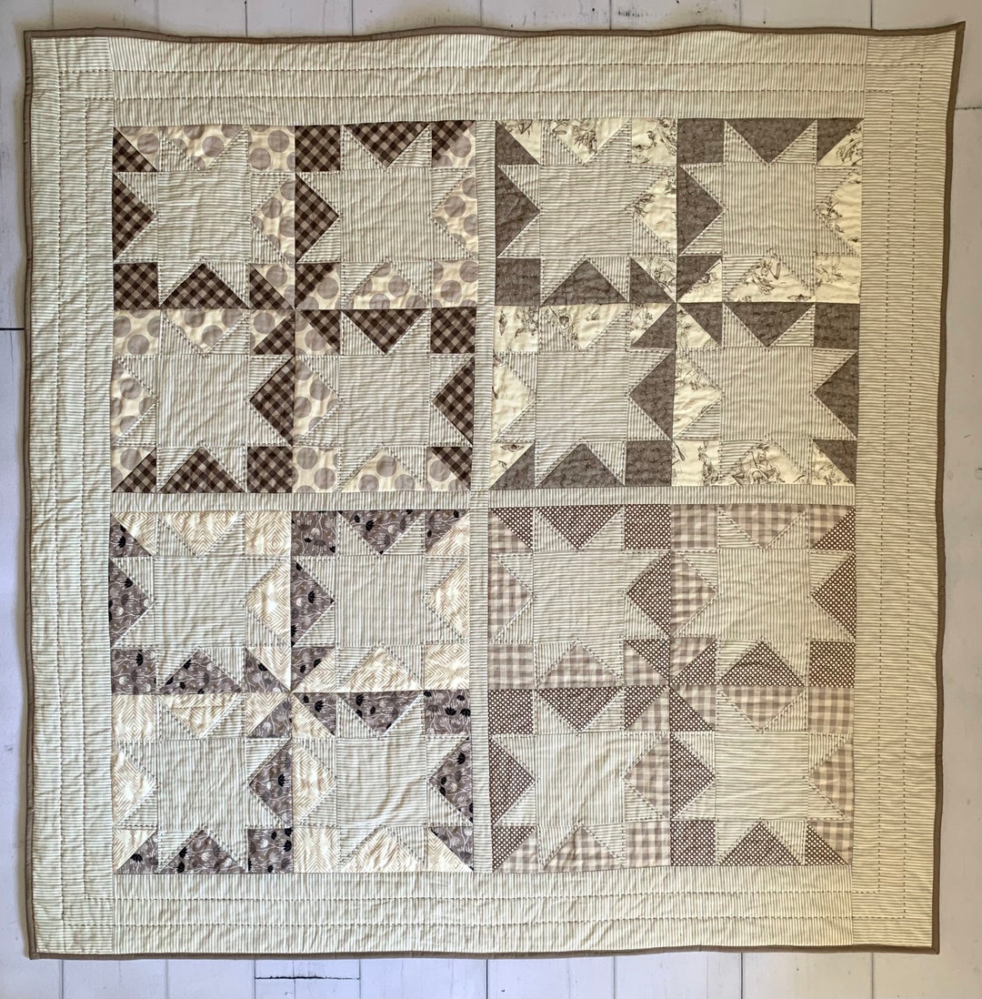 Handmade Quilted Throw Neutral Tones,with Soft Dusty Pink Minky Backing ...