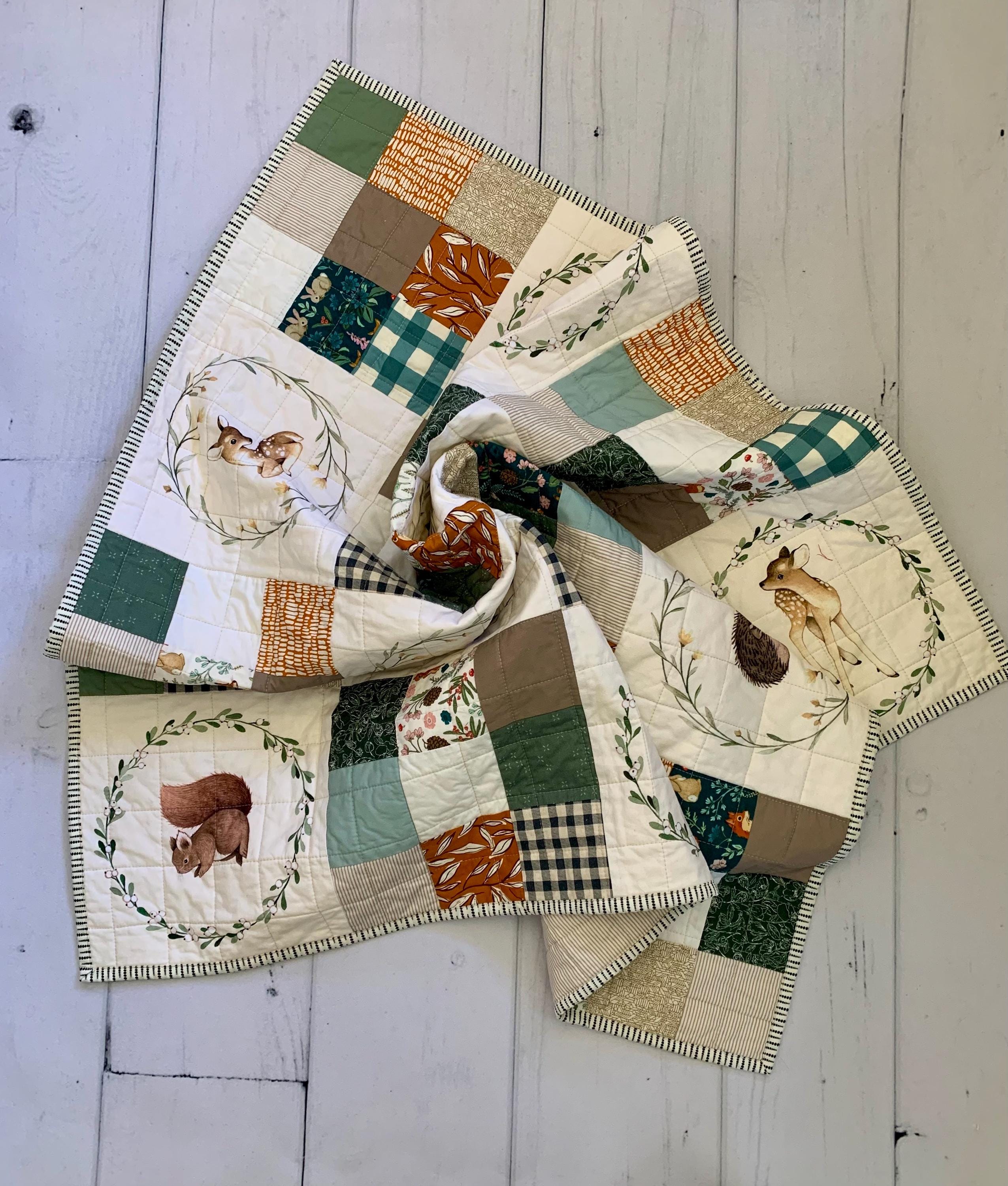 Woodland Animal Baby Quilted Throw / Cot Quilt - Etsy