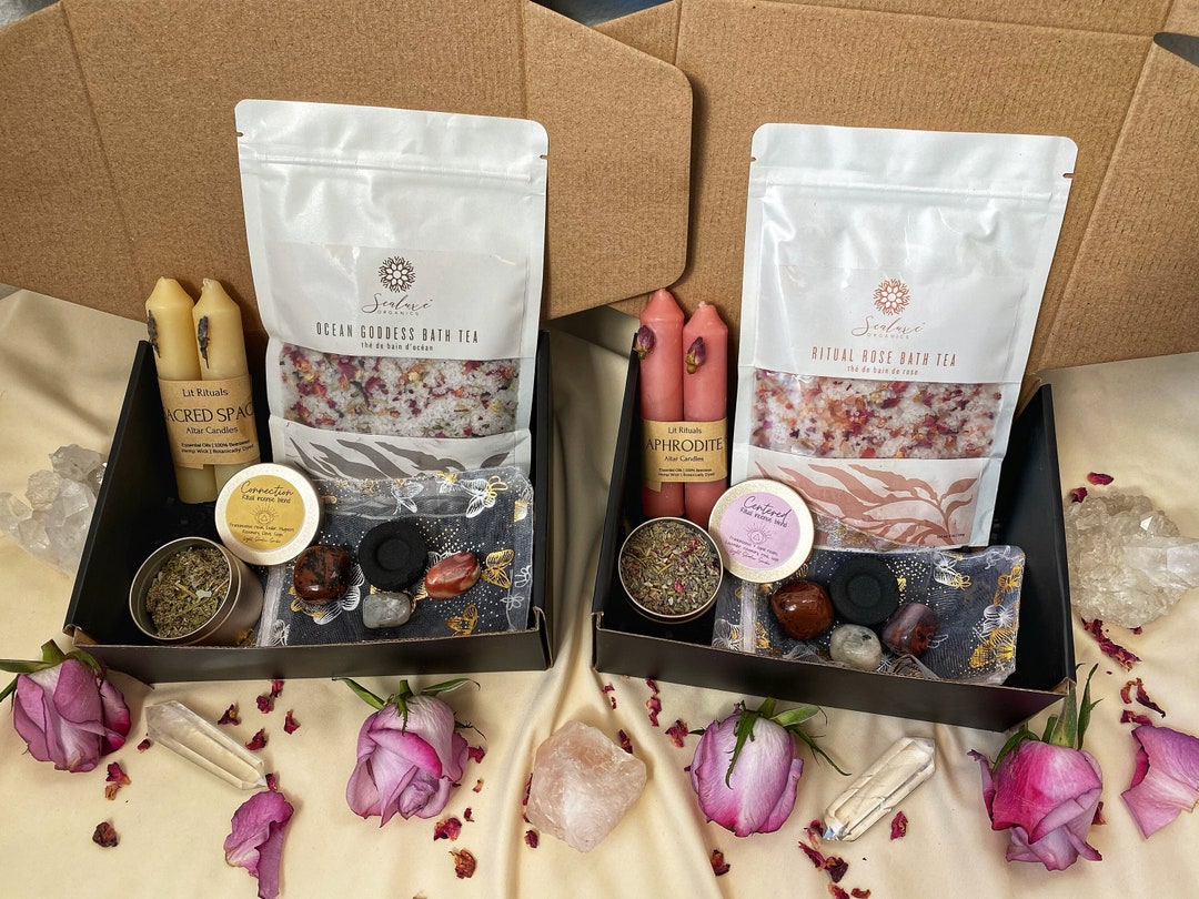 Self-care Ritual Gift Box W/ Beeswax Candles, Spiritual Bath Salts/tea ...