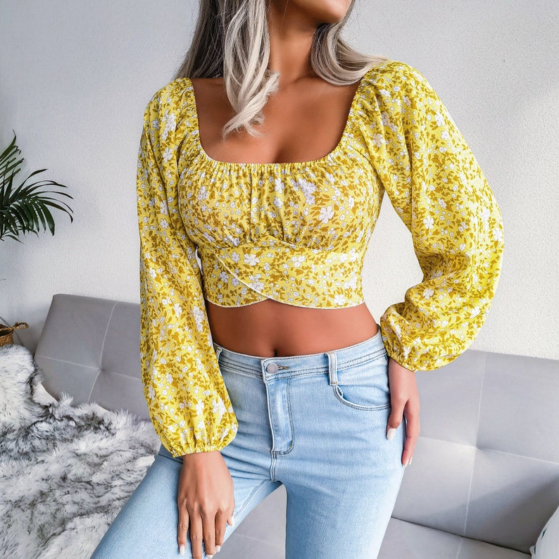 Ditsy Floral Puff Sleeve Cropped Top Etsy