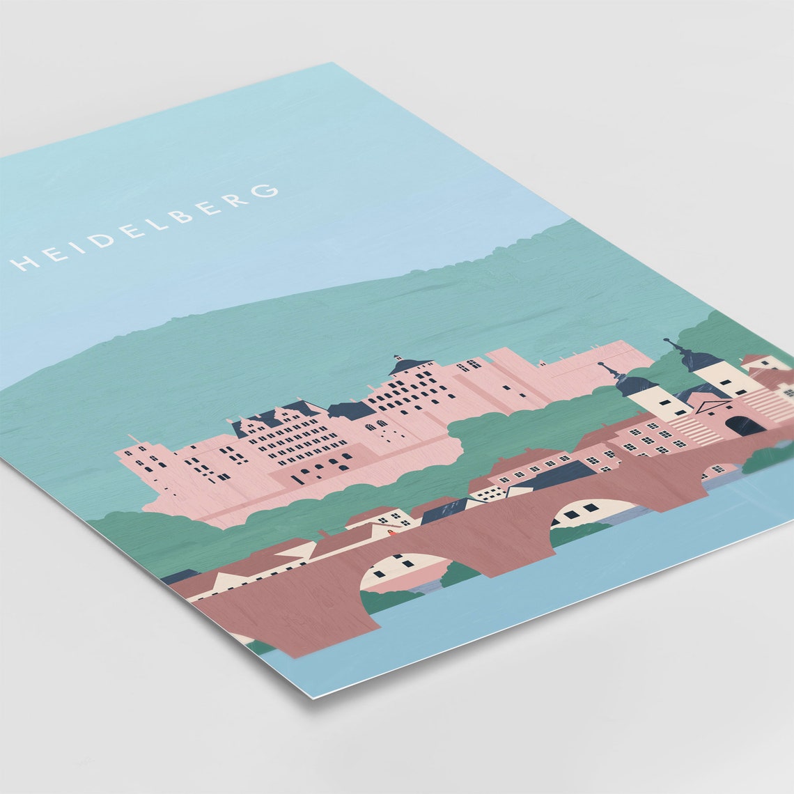 Minimalist Heidelberg Poster – Wall Art With Castle and Bridge, Modern ...