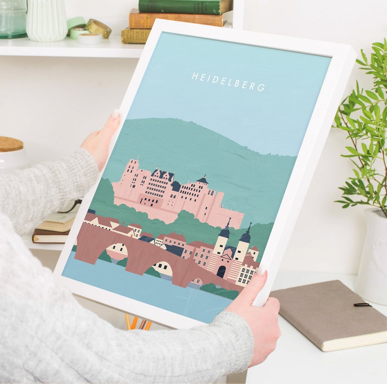 Minimalist Heidelberg Poster – Wall Art With Castle and Bridge, Modern ...