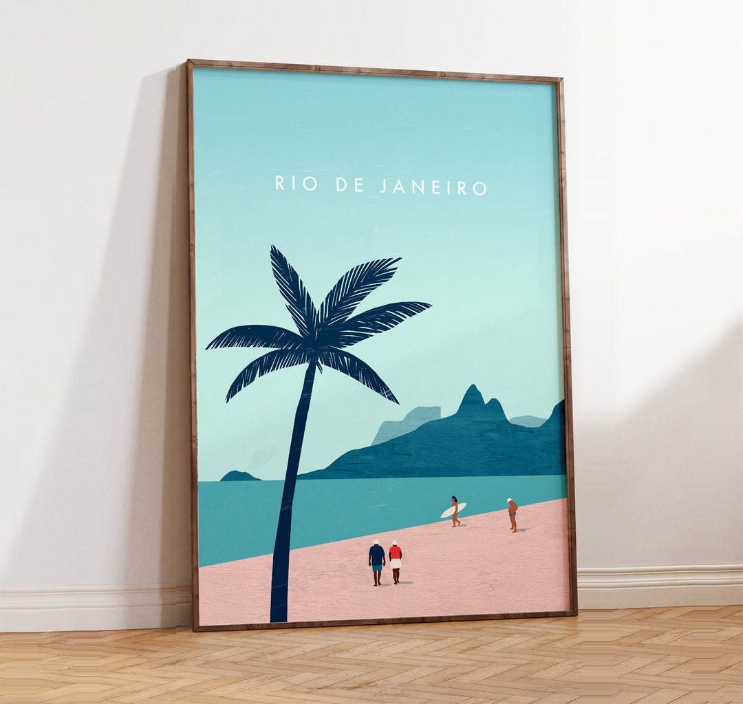 Rio De Janeiro Poster – Minimalist Art Print, Beach With Palm Trees ...