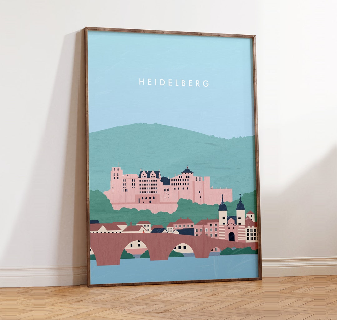 Minimalist Heidelberg Poster – Wall Art With Castle and Bridge, Modern ...