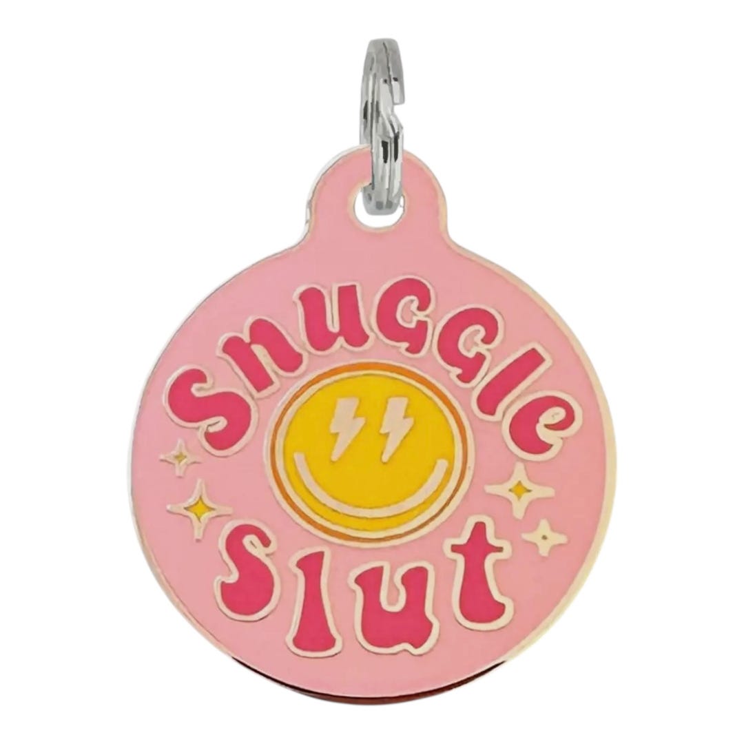 Funny Dog Name Tag Engraved • Pink Smiley Personalized Pet ID Tag ...