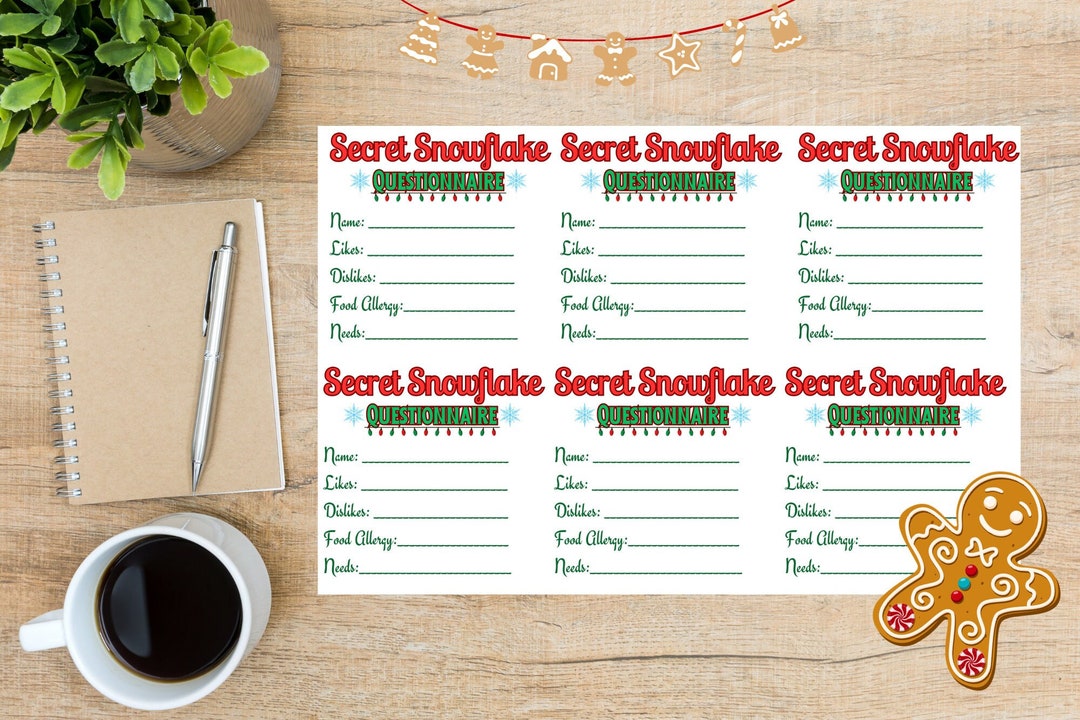 Secret Snowflake Questionnaire, Secret Santa Survey, Coworker Kris ...