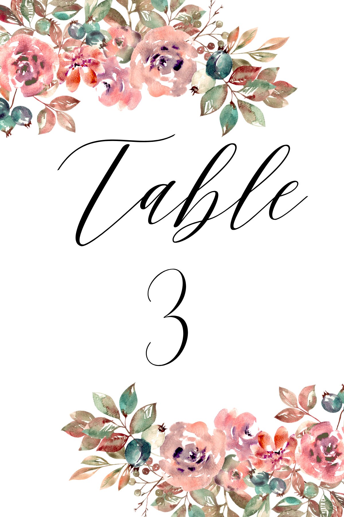 Wedding Floral Table Numbers Printable Digital Communion Bridal Shower ...
