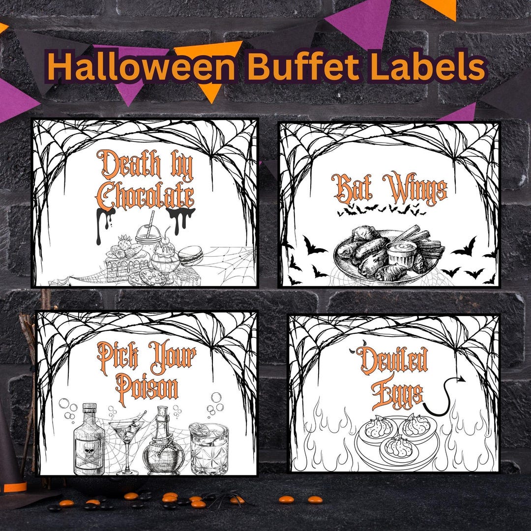 10 Halloween Buffet Labels, Printable Halloween Food Cards, Digital ...