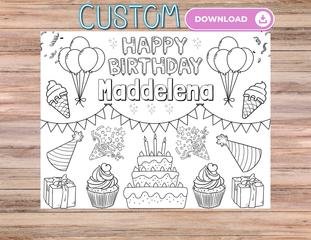Customizable Birthday Coloring Pages for Kids Personalized Kids ...