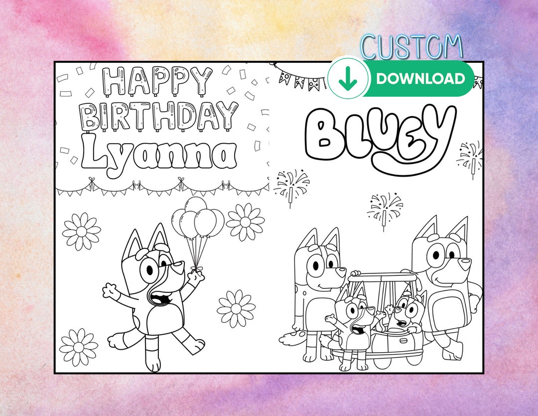 10 Size A5 Custom Bluey Coloring Pages, Bluey Birthday Coloring Pages ...
