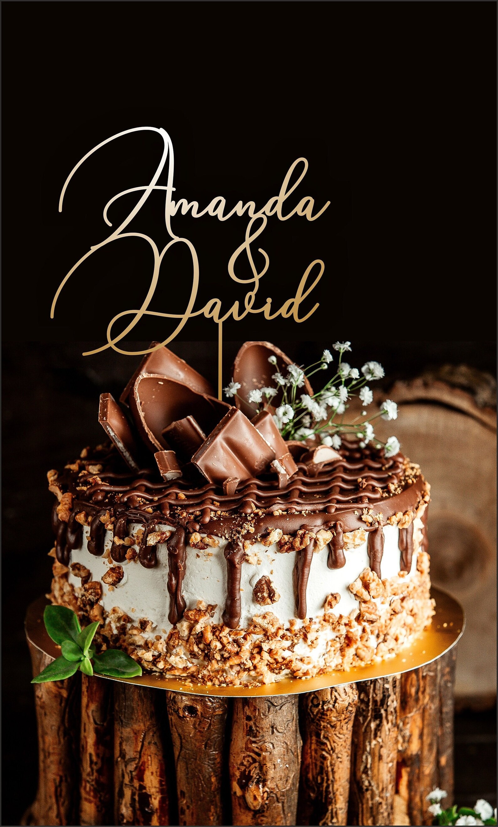 Gold Cake Topper for Wedding Personalized Cake Topper Rustic | Etsy