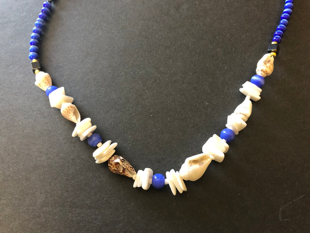 Vtg Beaded Shell Necklace, Bead and Shell Choker Necklace, BO HO Hippie ...