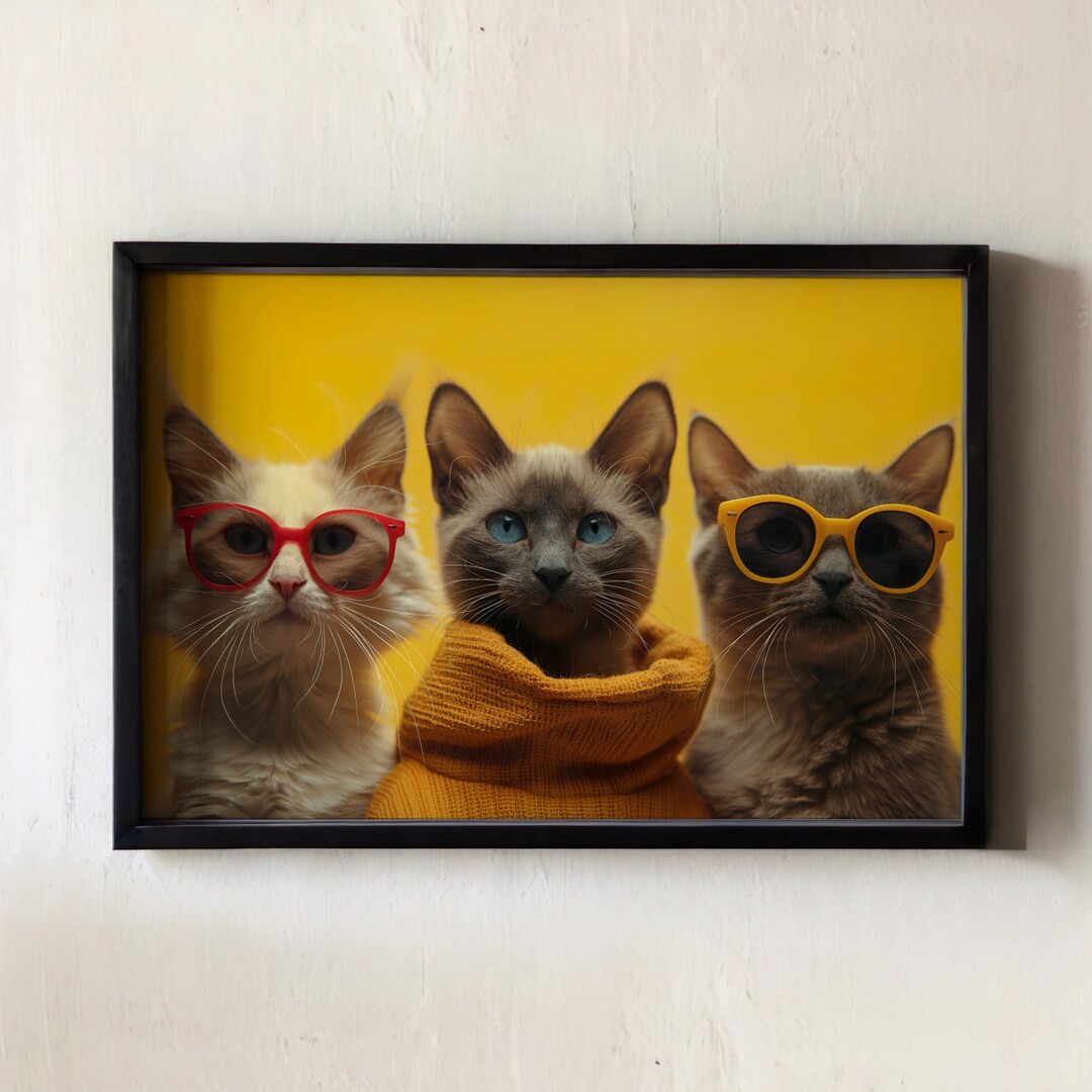 Funny Animal Poster Cats Print Quirky and Funny Animal Art Minimal Wall ...