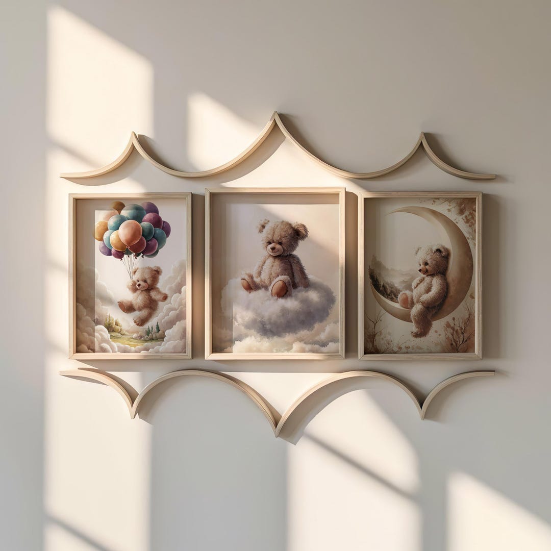Teddy Bear Set of 3 Prints Bear Nursery Wall Decor Neutral Poster ...