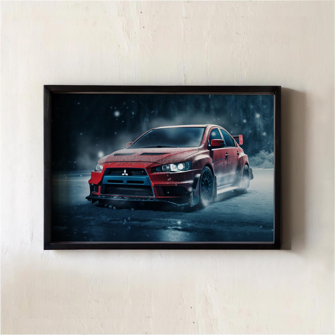 Mitsubishi Lancer Evolution Poster, Red Sports Sedan Print, Digital ...