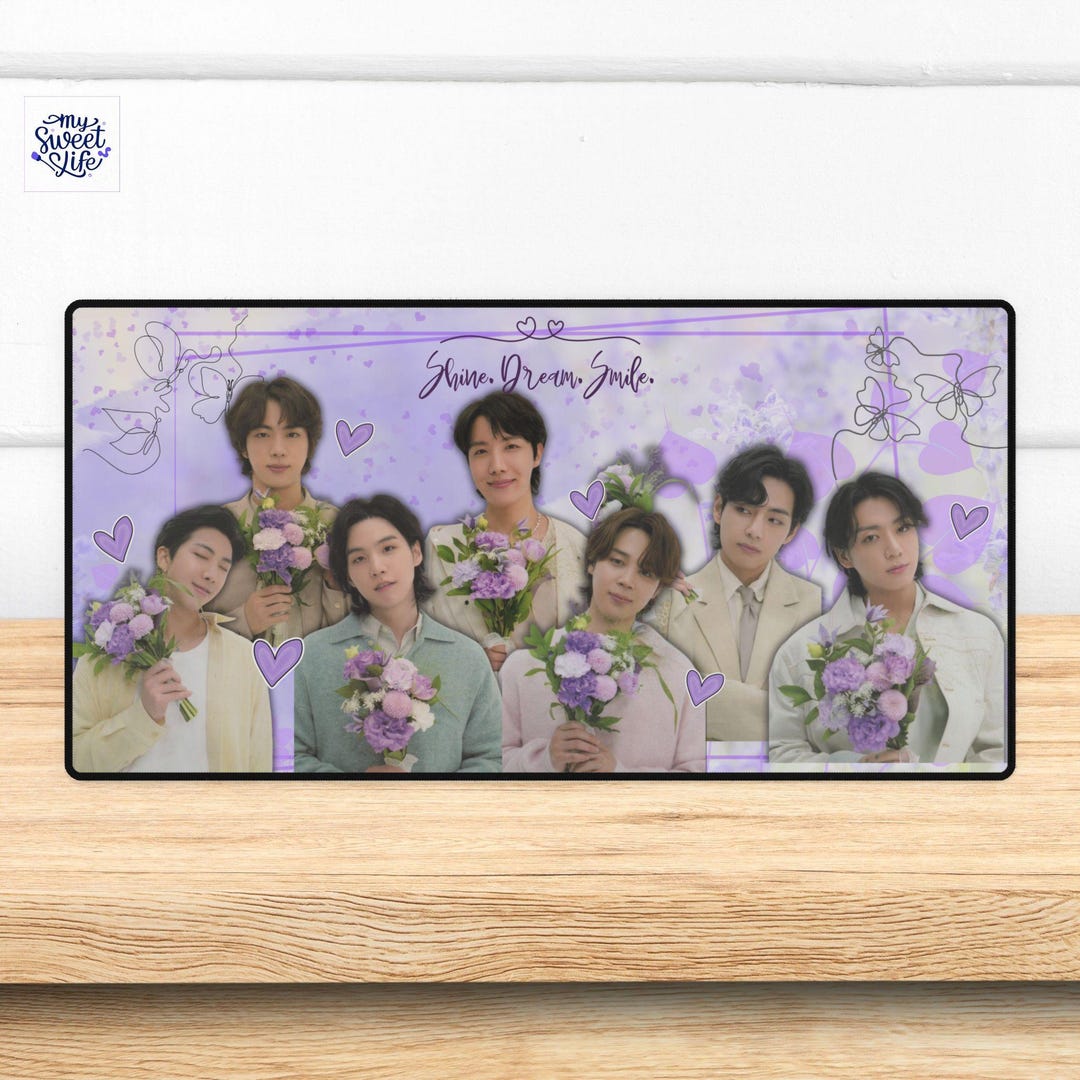 BTS Purple Flowers Desk Mat, Bts Gaming Mouse Pad, Bts Merch, Gift for ...