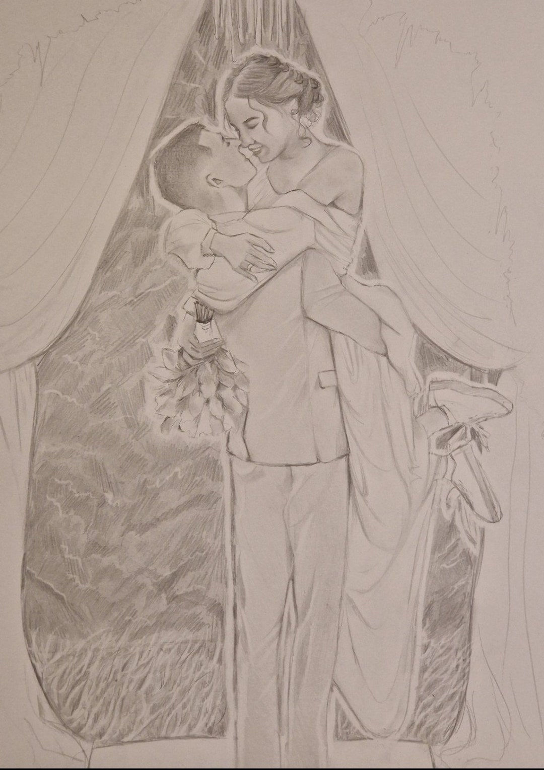 Personalized Realistic Drawing for Wedding, Portrait on Pencil Paper in ...
