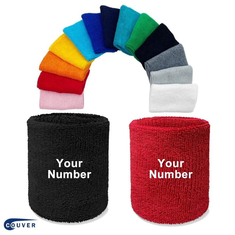 Custom Number (make Your Own Number) on Cotton Terry Sweat Wristband: 4 ...