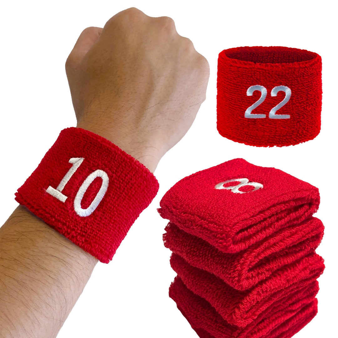 Unisex Red Sports/athletic With Number Embroidery Sweat Wristband, One ...