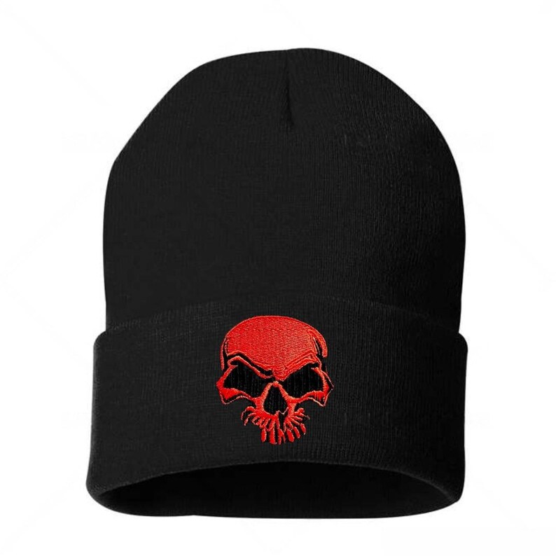 Skull Embroidered Knit Beanie: Soft Acrylic Winter Hat - Etsy