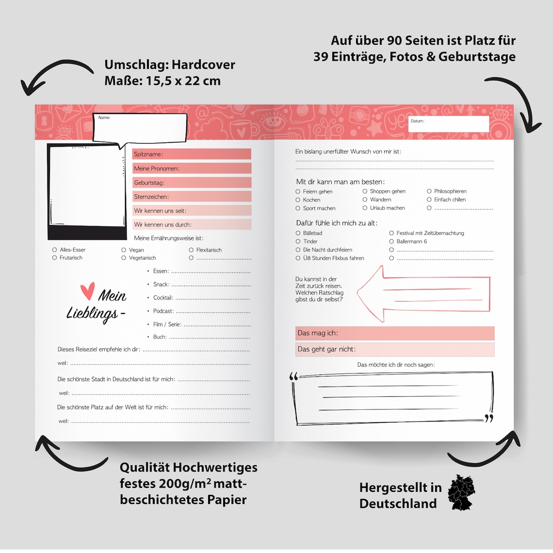 Freundebuch für Erwachsene mit interessanten Fragen an Freunde, Familie ...