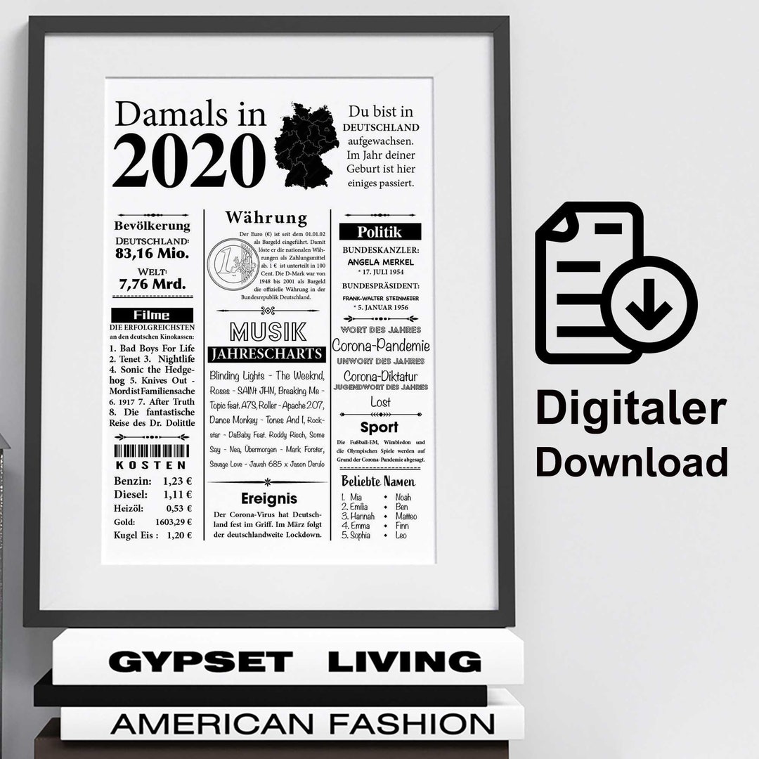 2020 | Year as a Newspaper Article | Poster as a Gift for a Birthday ...