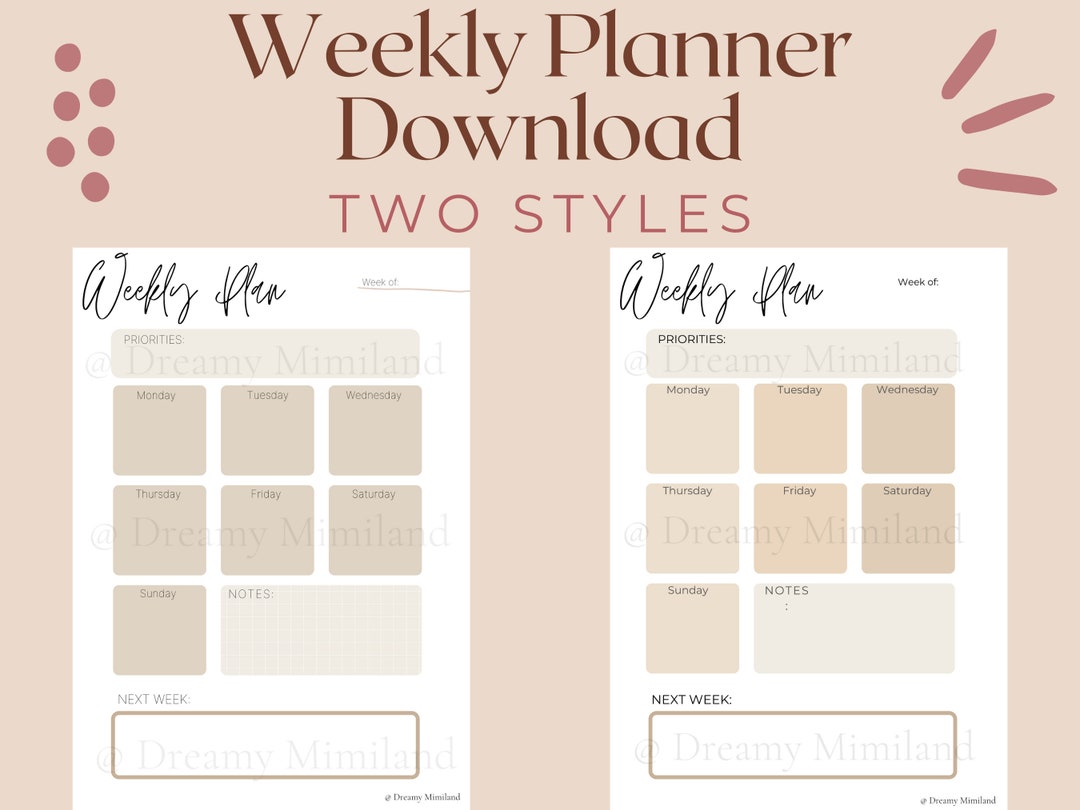 Minimal Printable/digital Weekly Planner Modern Boho Beige Aesthetic ...