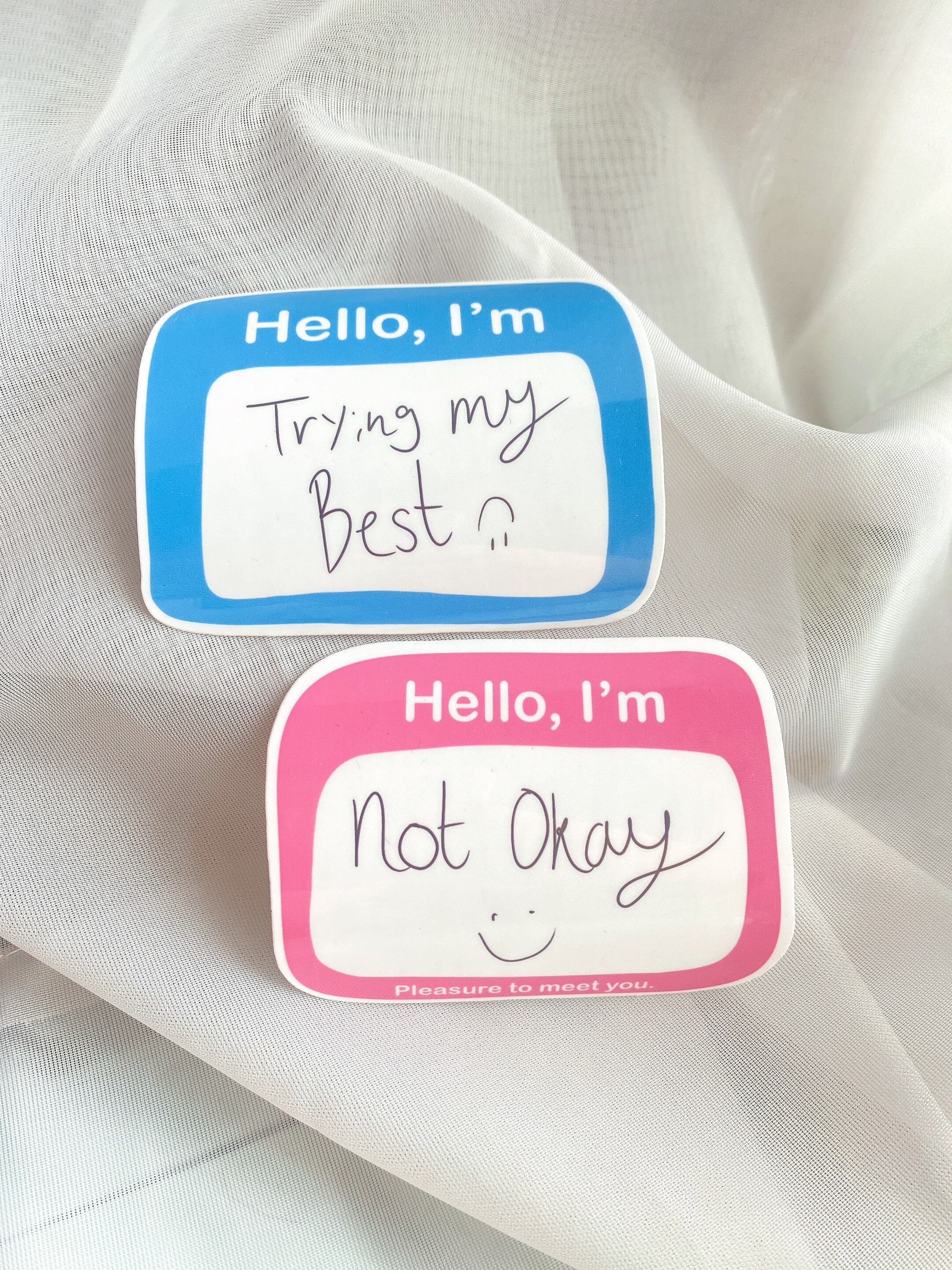 Hello, I'm Not Okay Name Tag Vinyl Sticker | Funny Stickers | Laptop ...