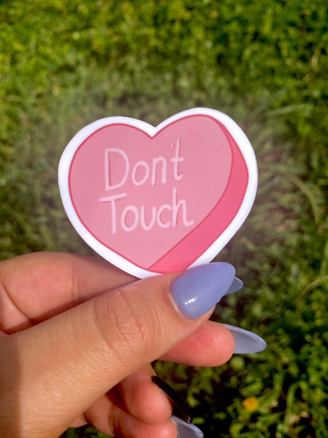 Don't Touch! Pink Conversation Heart Vinyl Sticker | Girly Stickers ...