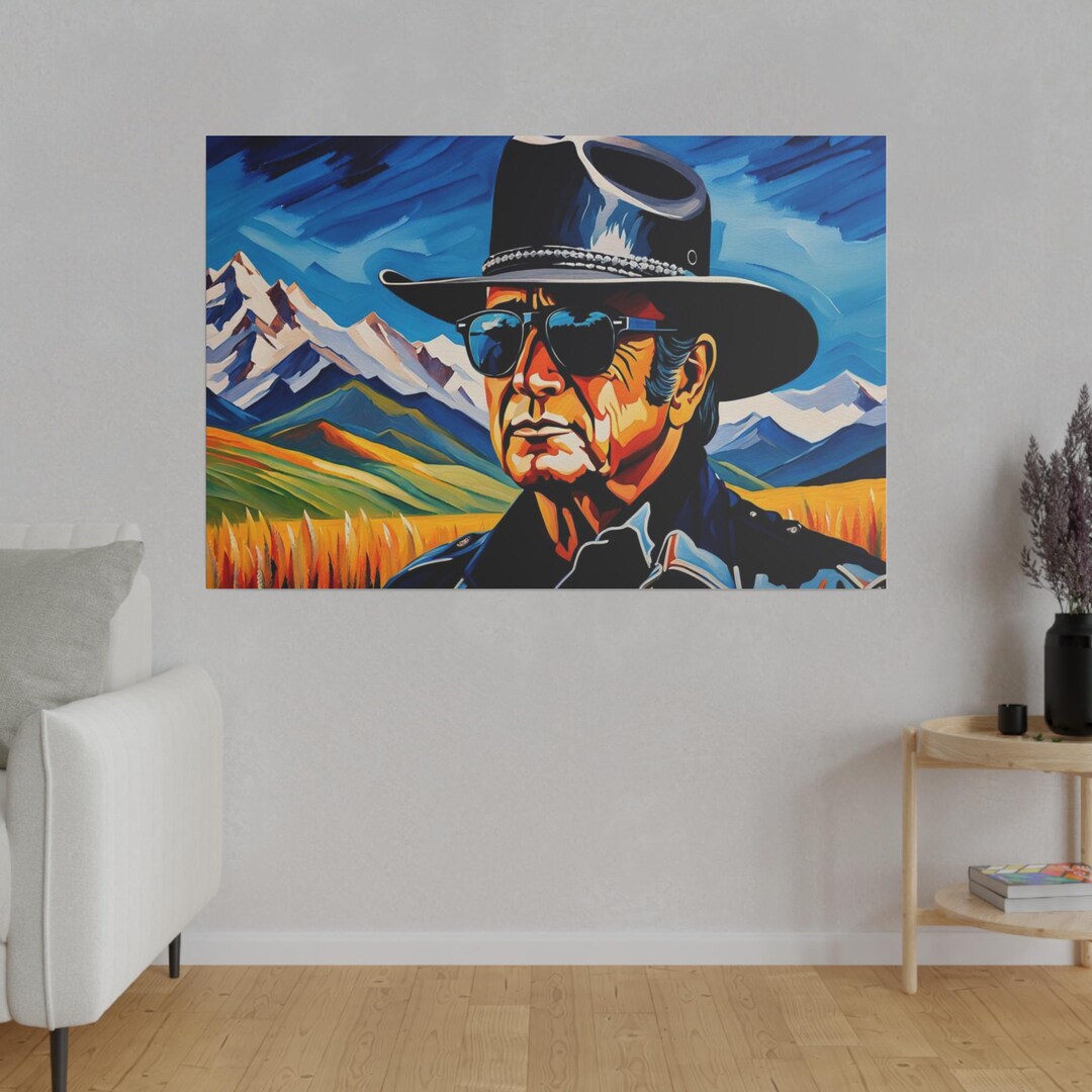 Johnny Cash Watercolor Portrait Canvas Print, Black Cowboy Hat ...