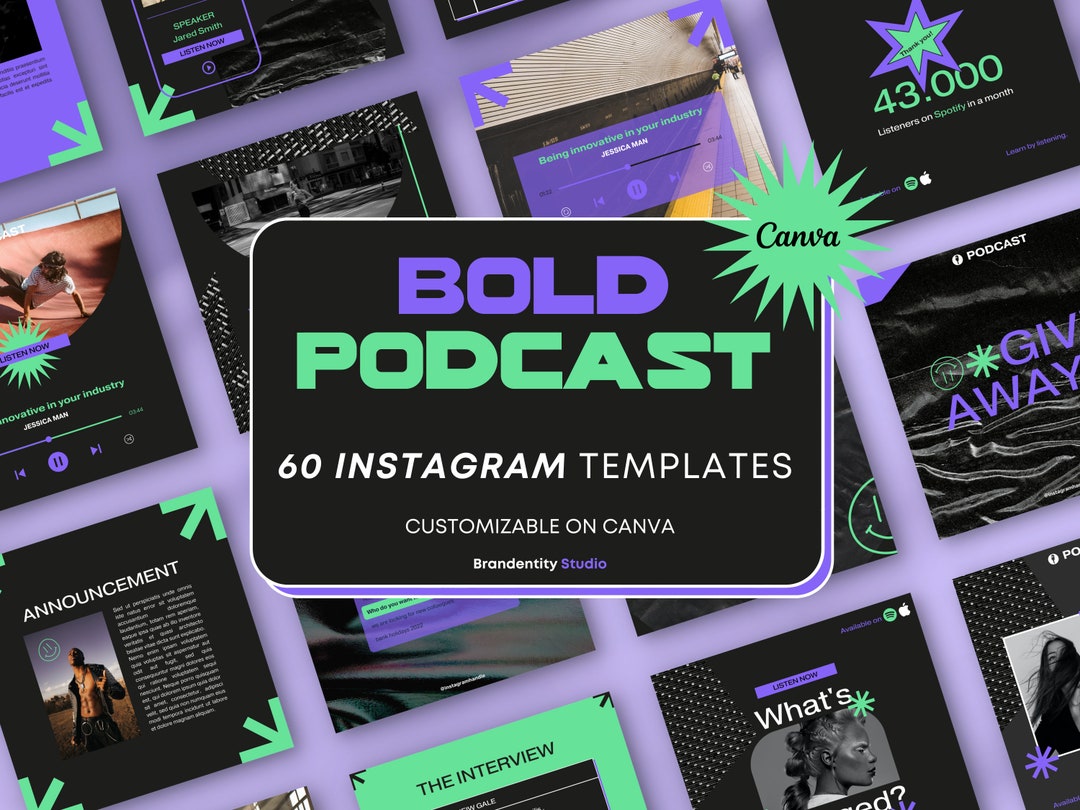 Bold Podcast Instagram Template | Podcast Launch Kit for Social Media ...