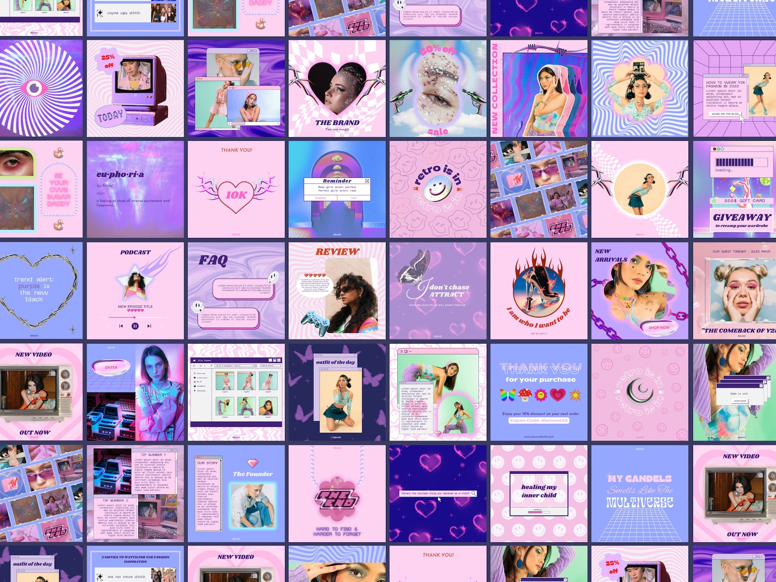 Y2K Aesthetic Instagram Template Canva, Retro Futurism Social Media ...