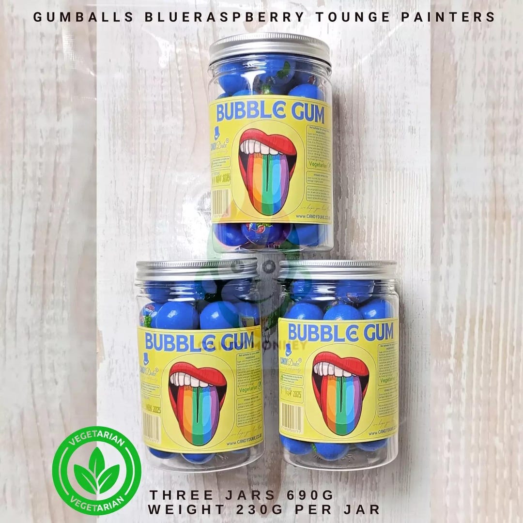3 Jars Blue Raspberry Tongue Painter Bubble Gum Chewing Balls. 3X230G ...