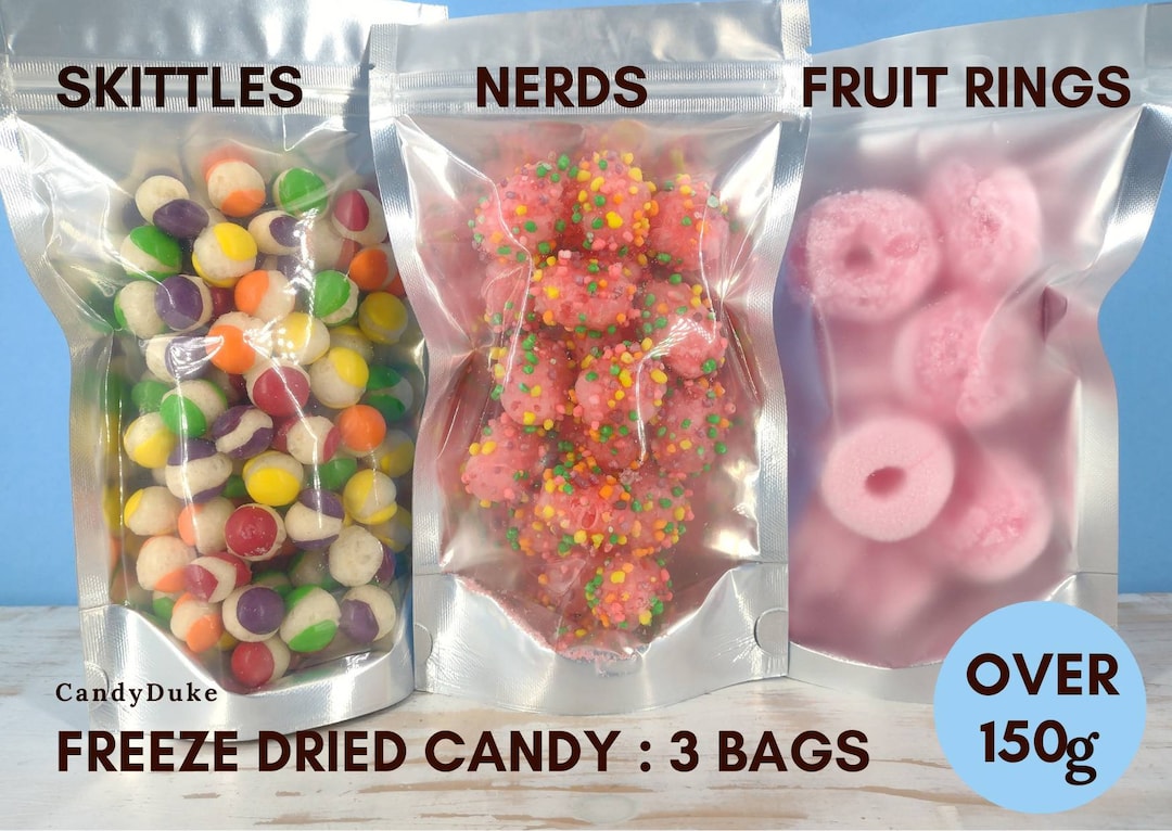 UK Freeze Dried Candy 3 BAGS: Nerds, Skittles & Fizzy Fruit Rings in ...