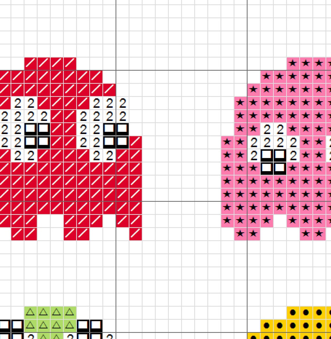 Whimsical Pac-man Ghosts Digital Cross Stitch Pattern PDF Digital ...