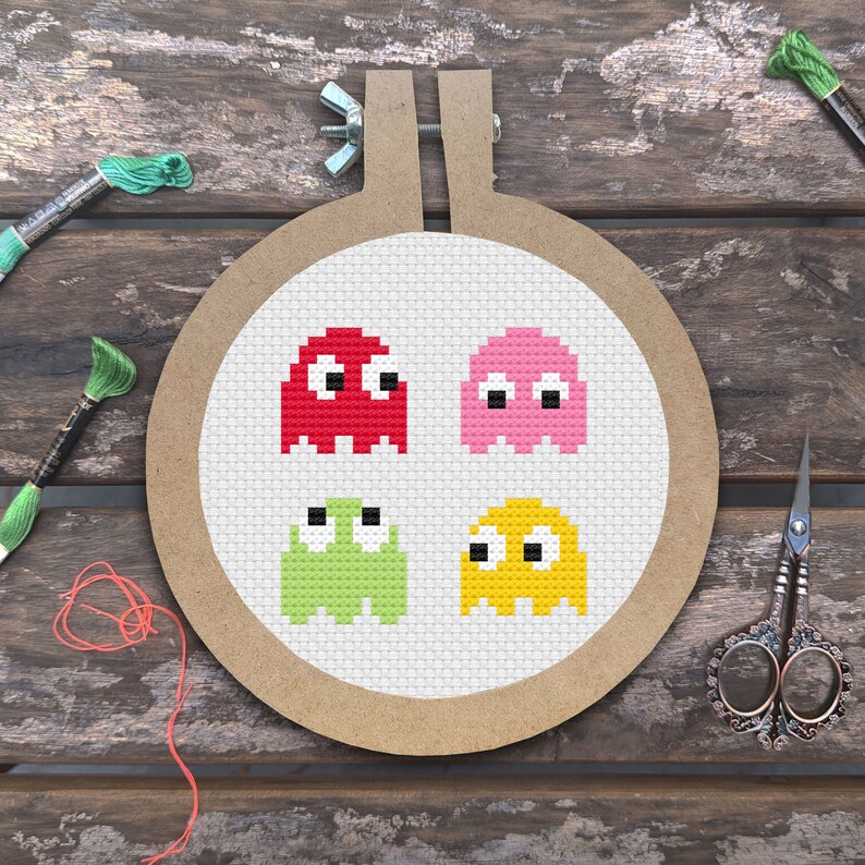 Whimsical Pac-man Ghosts Digital Cross Stitch Pattern PDF Digital ...