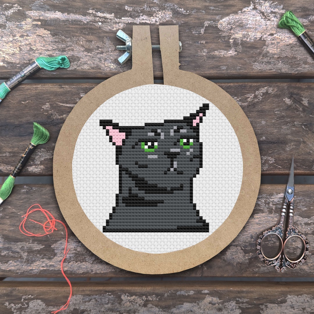 Zoomed Out Cat Cross Stitch Pattern - Funny Cat Meme Embroidery Chart ...