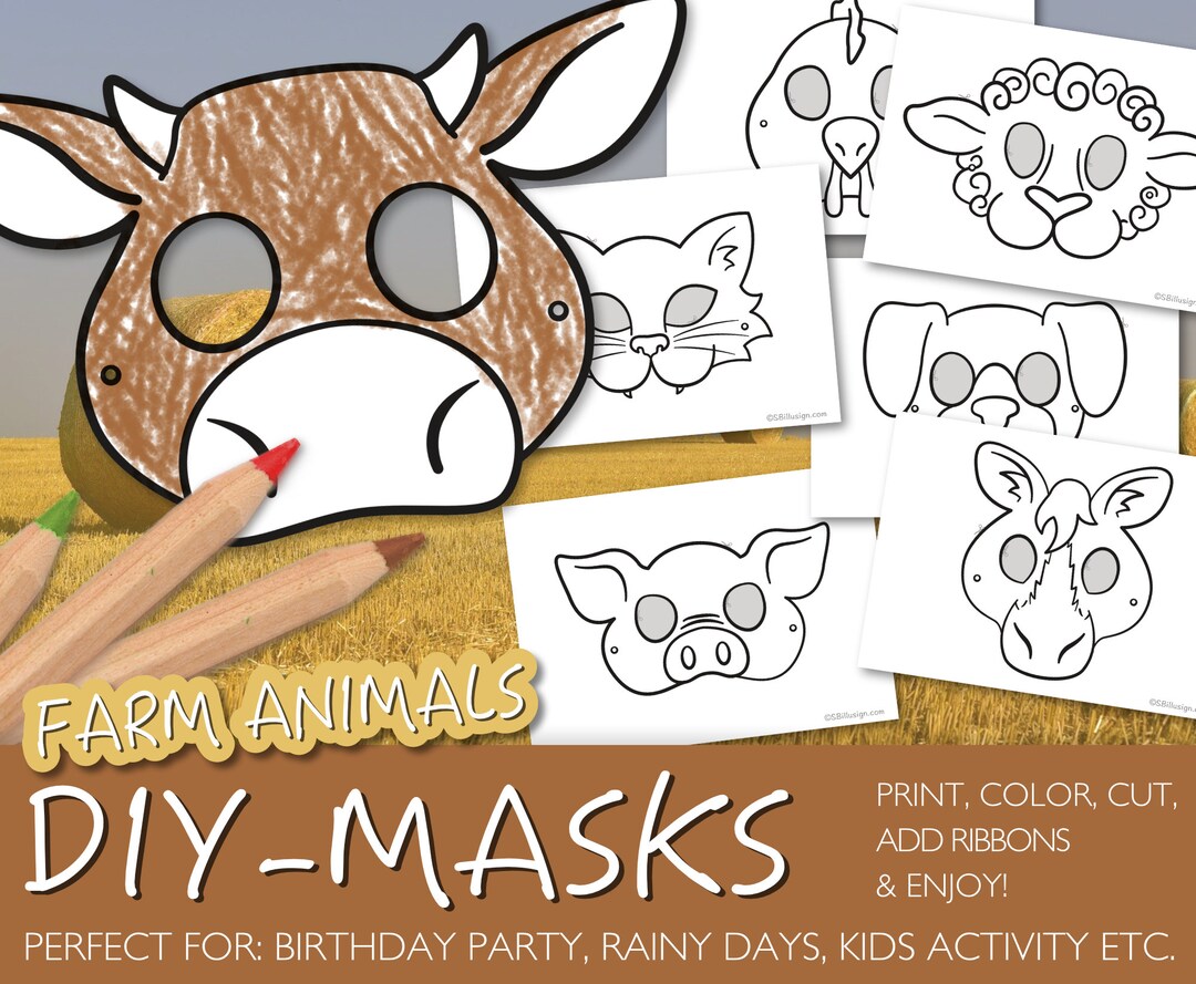 DIY Farm Animal Masks to Color Print at Home Ready to Use Children's ...