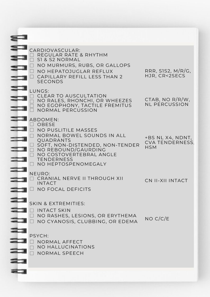 DIGITAL Download, Printable Essential H&P Clinical Template for Medical ...