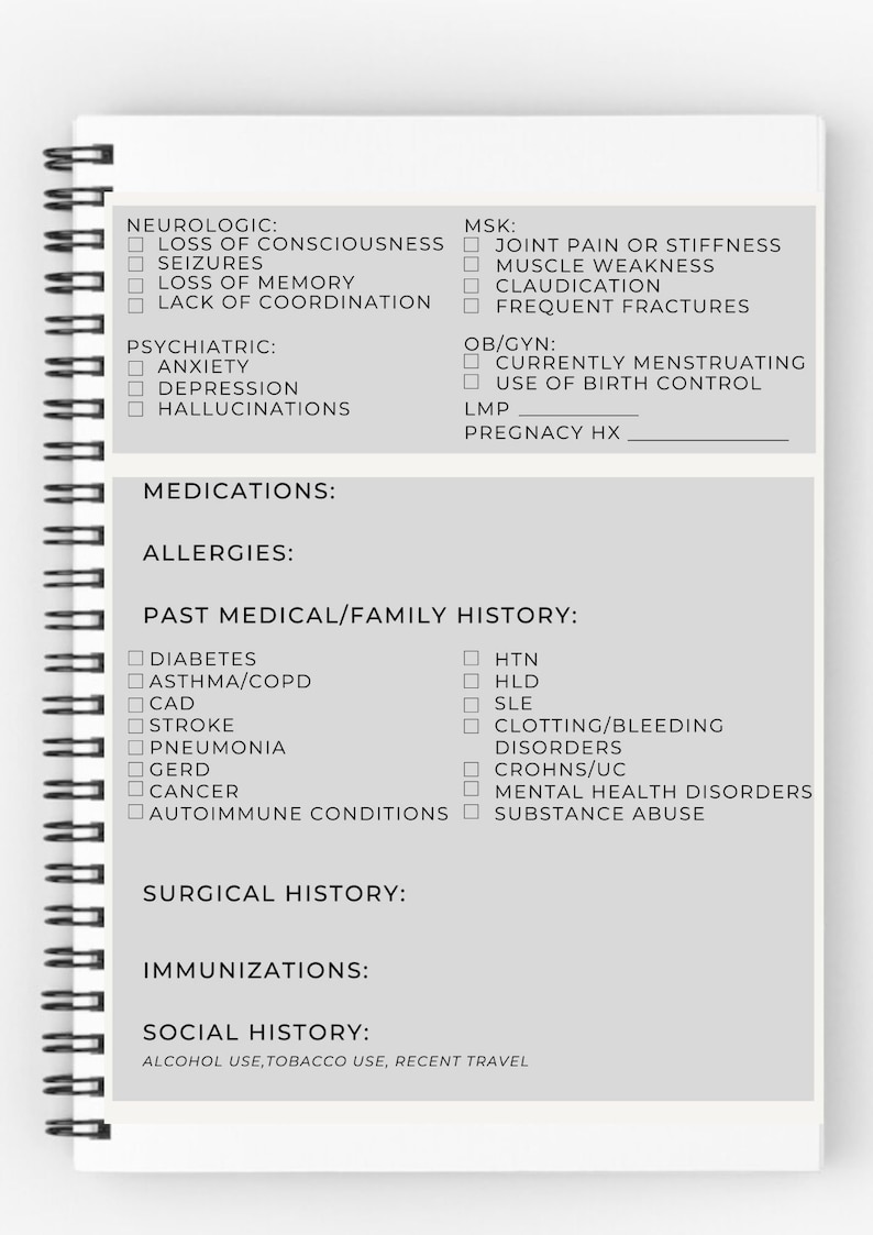 DIGITAL Download, Printable Essential H&P Clinical Template for Medical ...
