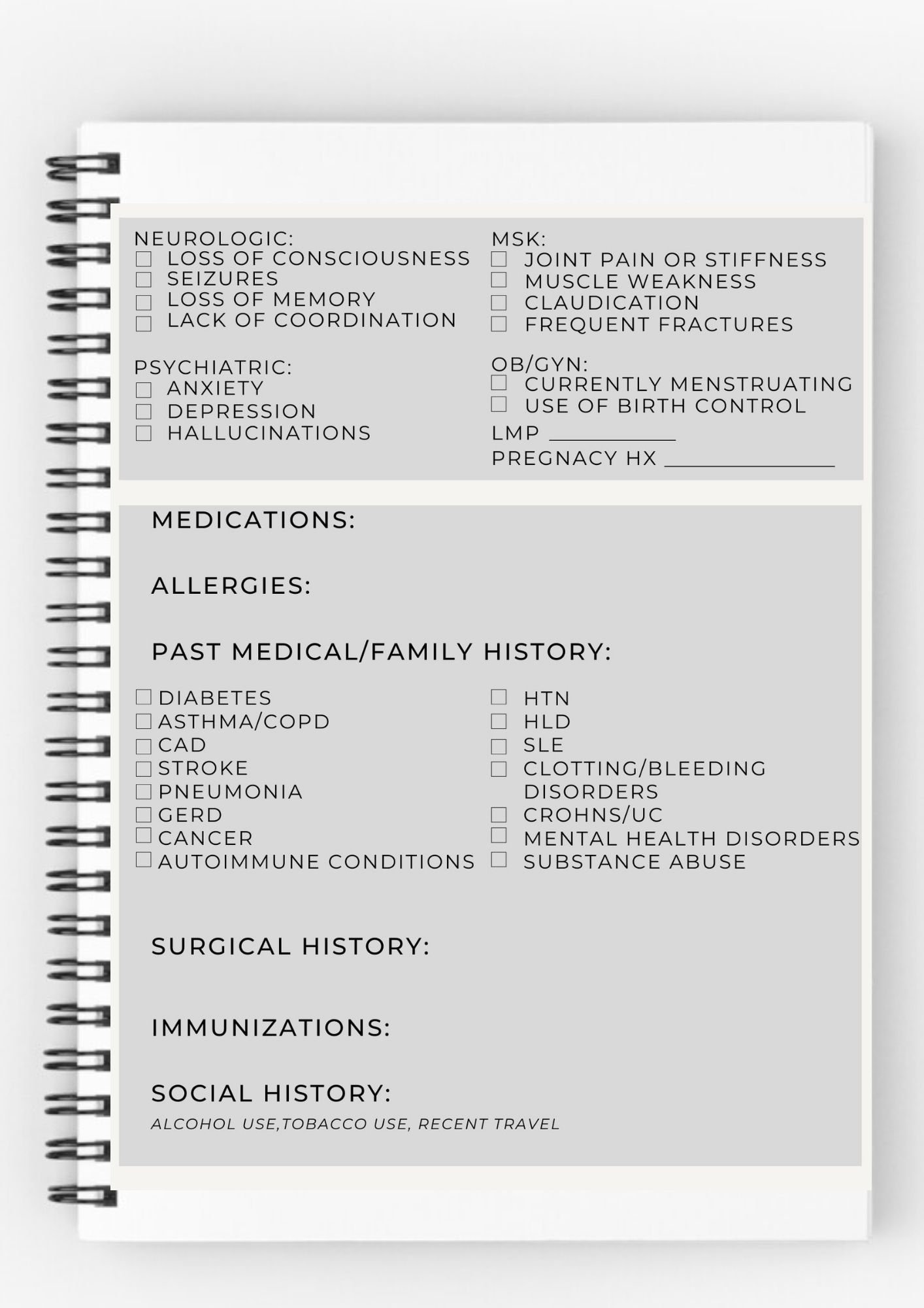 DIGITAL Download, Printable Essential H&P Clinical Template for Medical ...