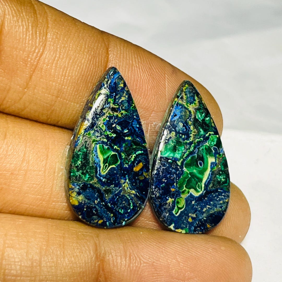 Natural Azurite Malachite Matched Pair for Earring, Azurite Gemstone ...
