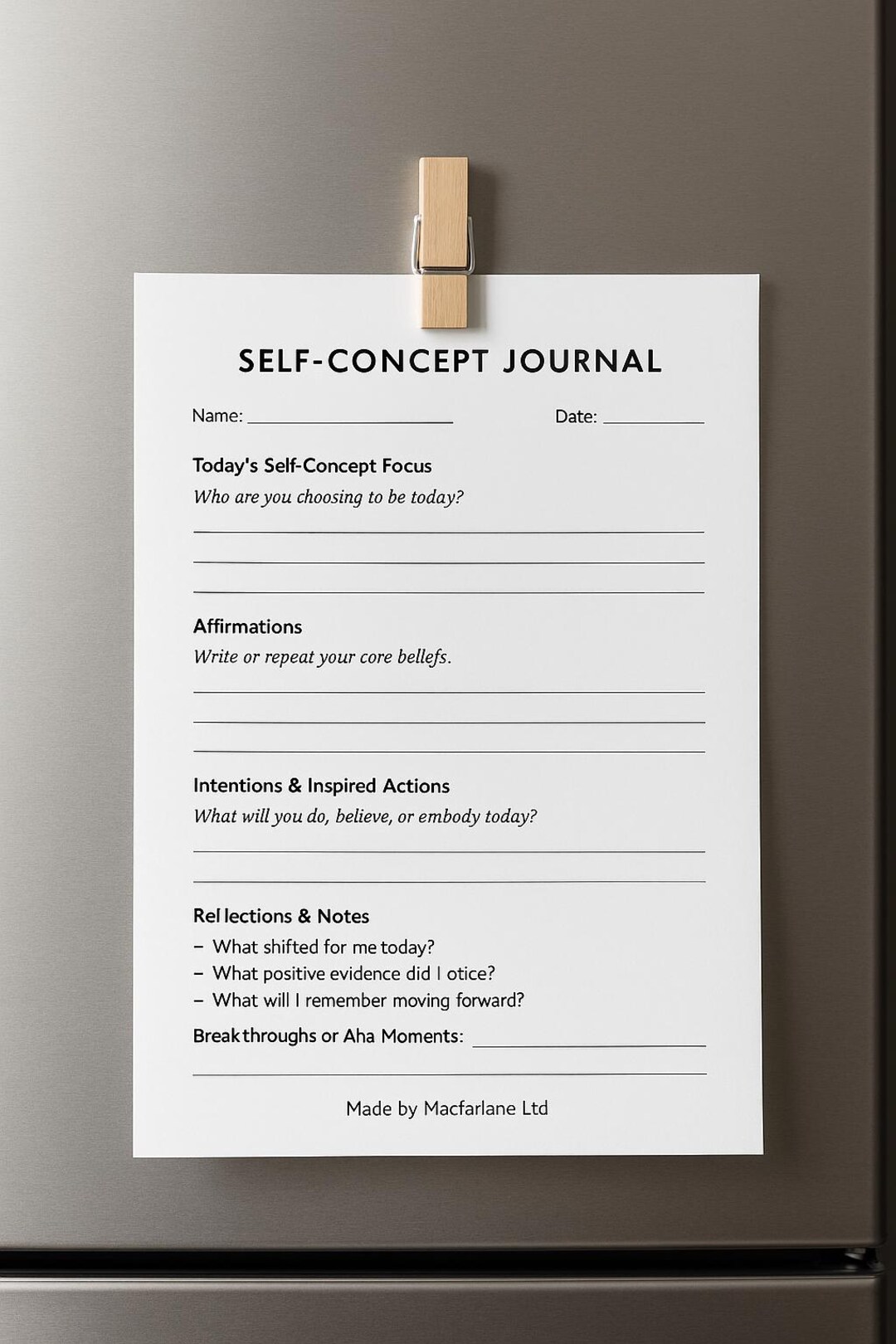 Self-concept Journal Printable: Daily Mindset Worksheet (US Letter PDF ...