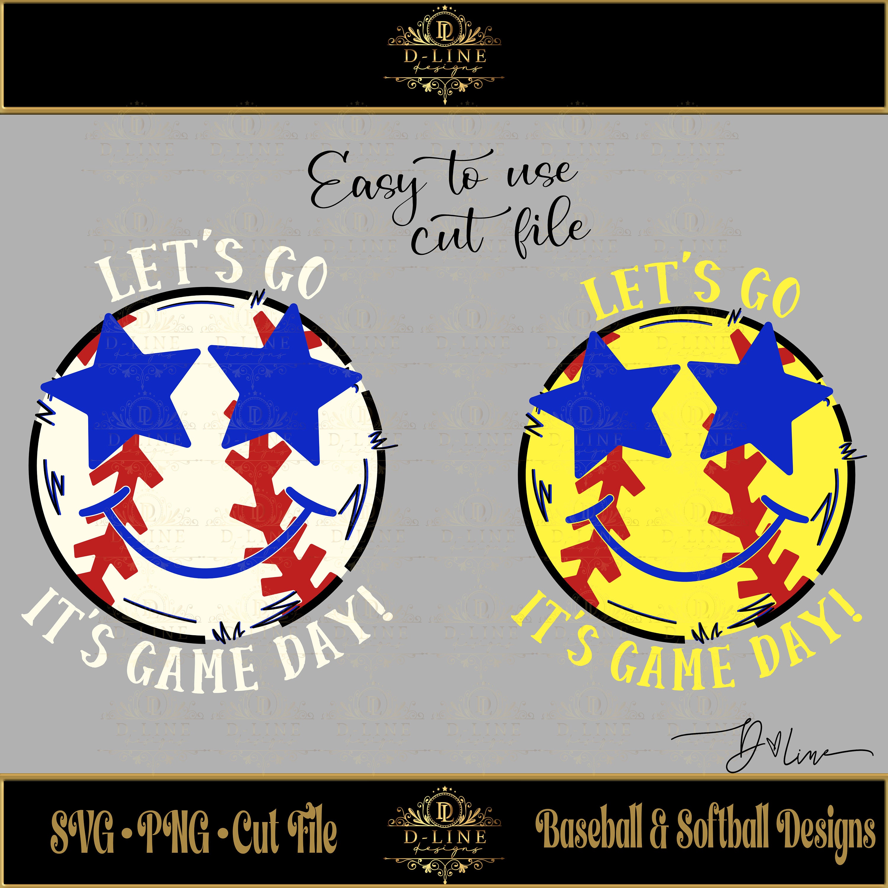 Let's Go It's Game Day! Smiley Face Baseball and Softball Design, Star ...