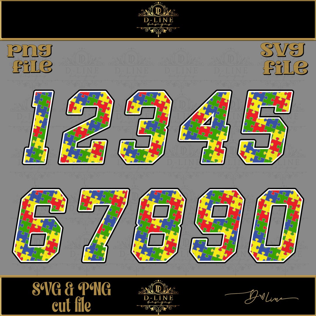Autism Puzzle Numbers 0-9, SVG, PNG, Cut File. Team Numbers Group ...